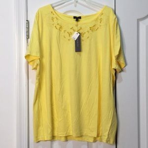 Talbots | Tops | Talbots 3x Yellow T Floral Embroidered Yellow Nwt ...